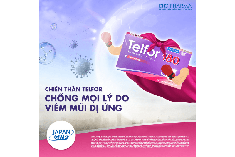Telfor 180 DHG - Thuốc chống viêm mũi dị ứng và mề đay (Hộp 20 viên)